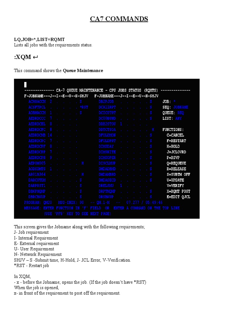 Ca7 Commands: LQ, Job, List RQMT | PDF | Software Engineering ... Ca7 Commands: LQ, Job, List RQMT | PDF | Software Engineering ...