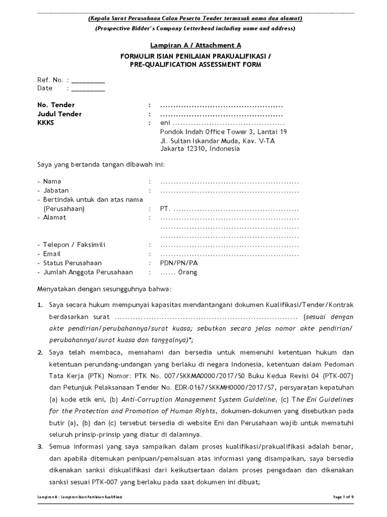01 - Attachment A - Prequalification Assessment Form - MG - Rev02 | PDF