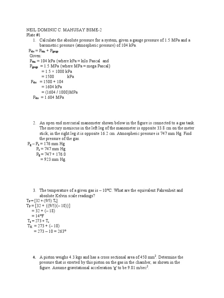 Sample Problems Thermodynamics Plate 1 | PDF