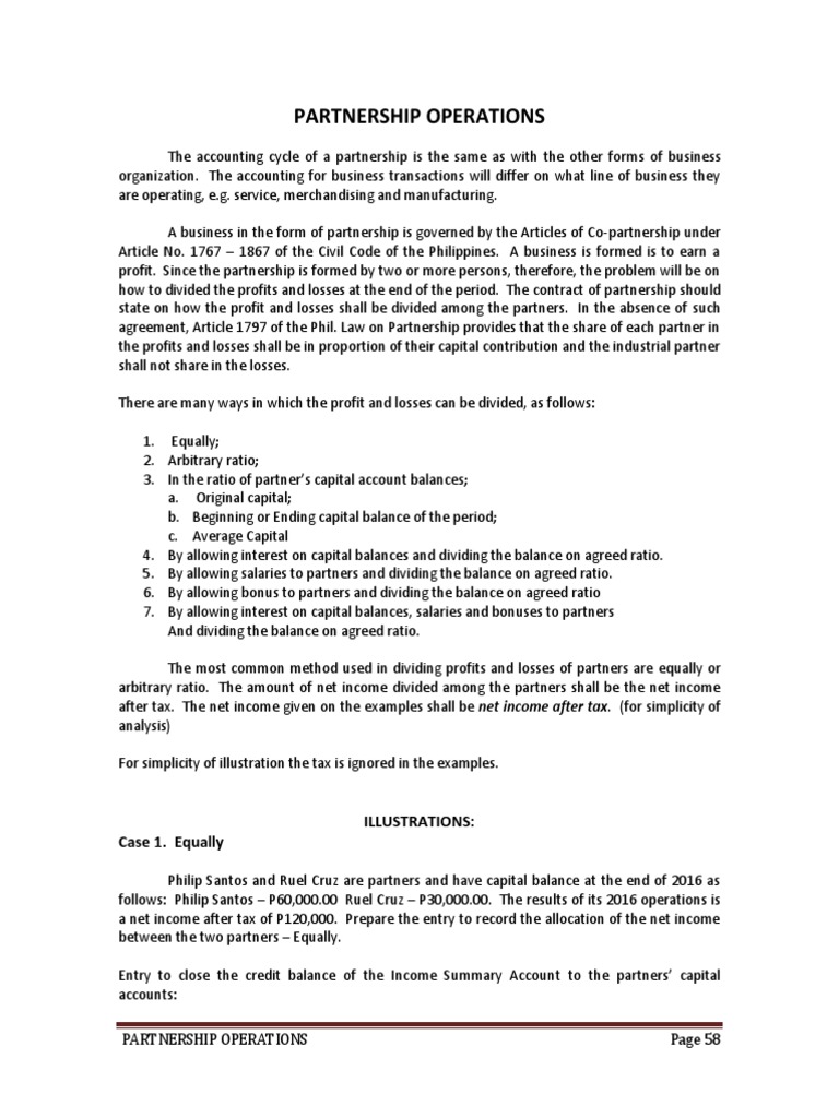 Partnership Operations: Illustrations: Case 1. Equally | PDF ...