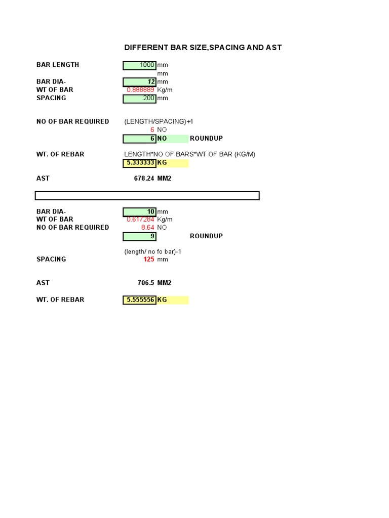 Bar Size and Spacing Calculation Guide | PDF