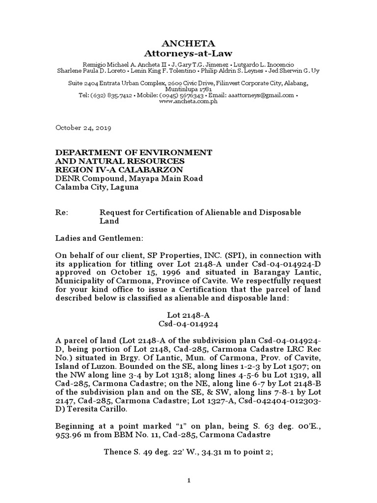 Certification of Alienable and Disposable Land (DENR) | PDF | Business