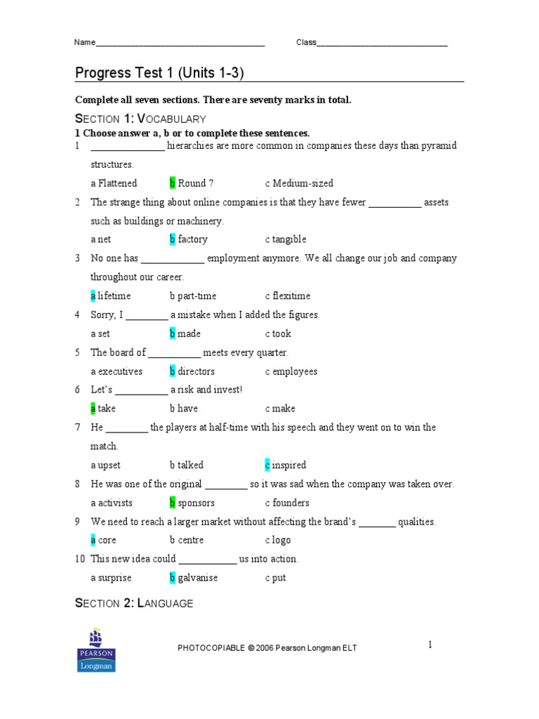 Progress Test 1 (Units 1-3) | PDF | Economies | Business