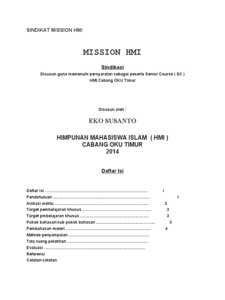 Contoh Sindikat Mission Hmi | PDF