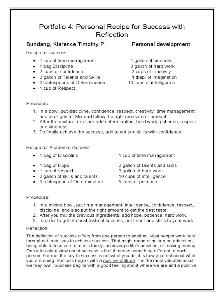 Personal Recipe for Success with Reflection | PDF