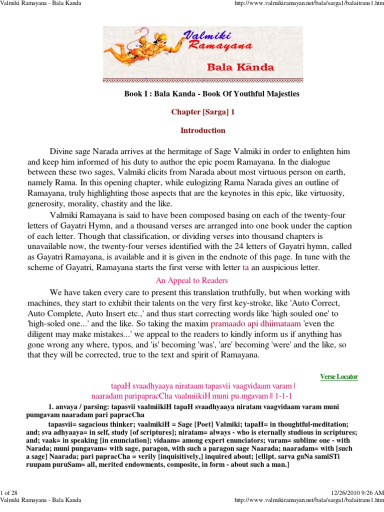 Valmiki Ramayana - Bala Kanda | PDF | Ramayana | Brahman