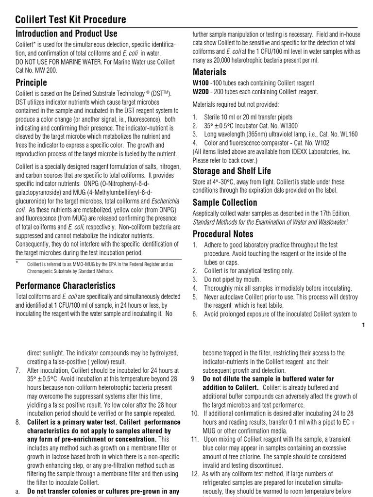 Colilert Procedure | Download Free PDF | Escherichia Coli | Fluorescence