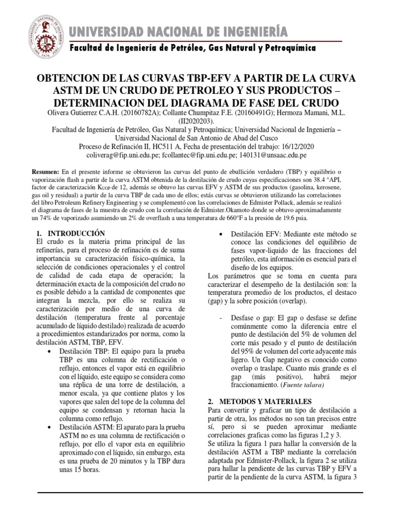 Obtencion de Las Curvas EFV y TBP A Partir de La ASTM | PDF ...