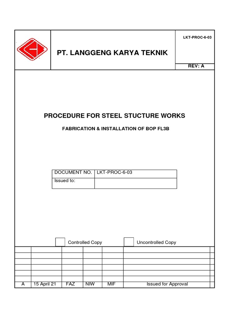 6.3 Procedure Steel Work | PDF | Screw | Drill