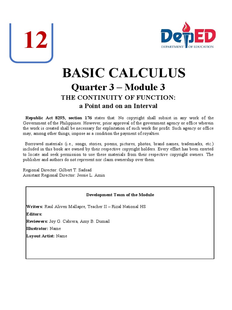 Basic Calculus: Quarter 3 - Module 3 | PDF | Interval (Mathematics) | Function (Mathematics)