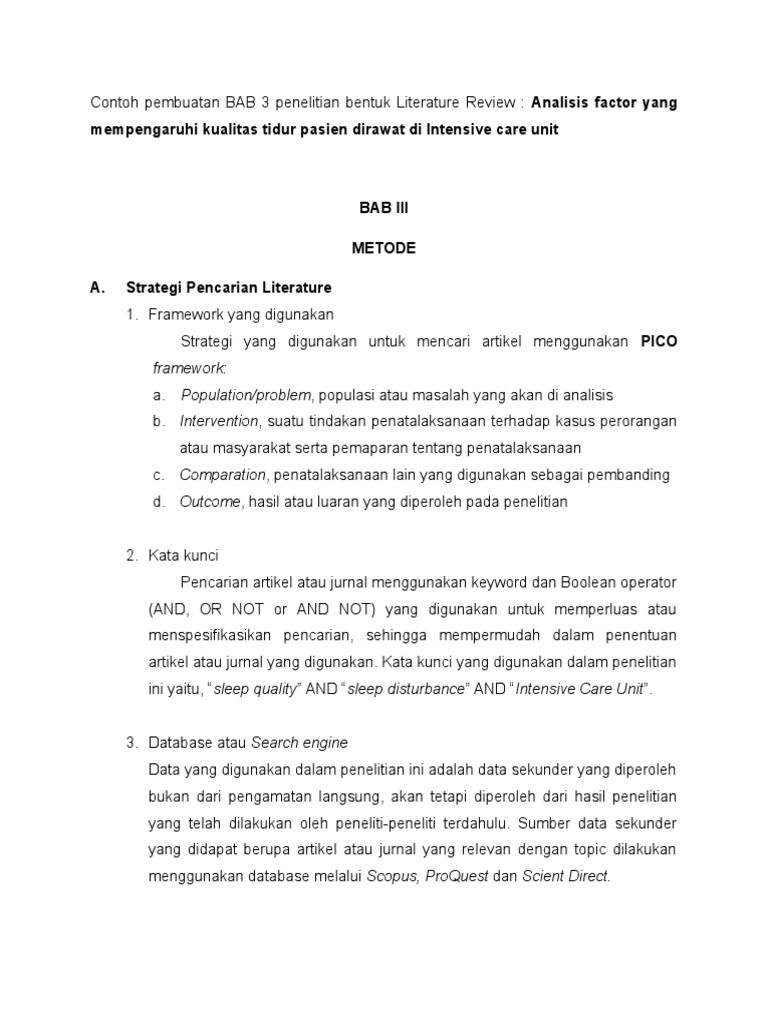 Contoh Pembuatan BAB 3 Penelitian Bentuk Literature Review | PDF