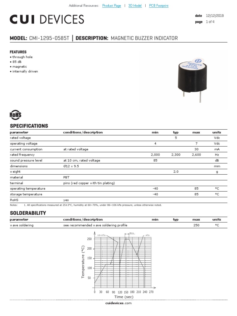 MAGNETIC BUZZER SPECIFICATIONS | PDF | Printed Circuit Board ...