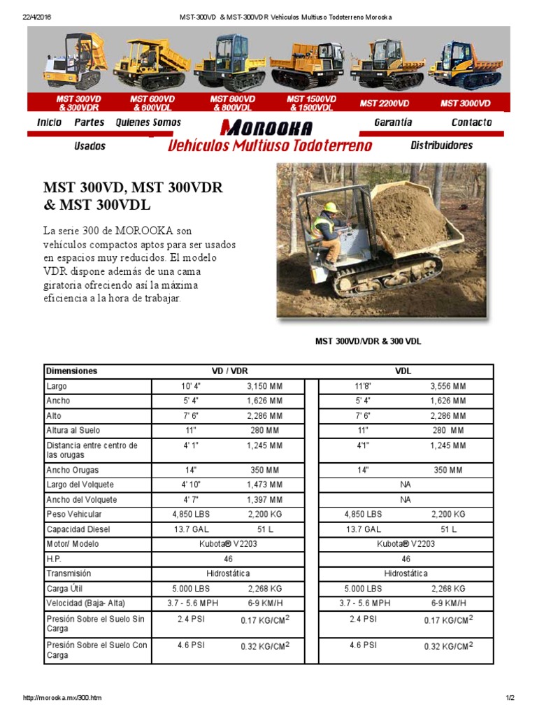 MST-300VD & MST-300VDR Vehículos Multiuso Todoterreno Morooka | PDF | Vehículos | Vehículos ...