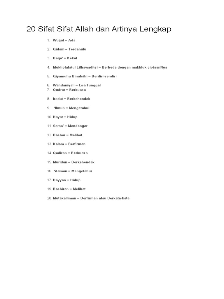 20 Sifat Allah dan Artinya Lengkap | PDF | Agama & Spiritualitas