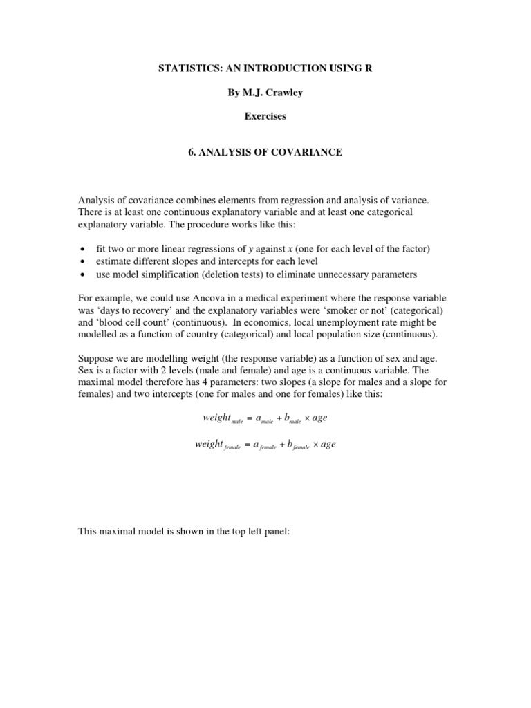 Ancova In R Pdf Analysis Of Covariance Errors And Residuals
