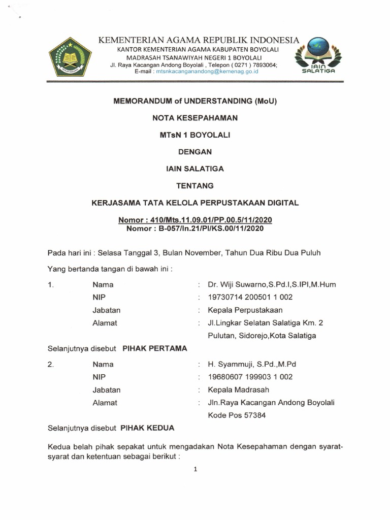 MoU MTs N 1 Boyolali Dengan Perpustakaan IAIN Salatiga Tentang Tata Kelola Perpustakaan Digital ...