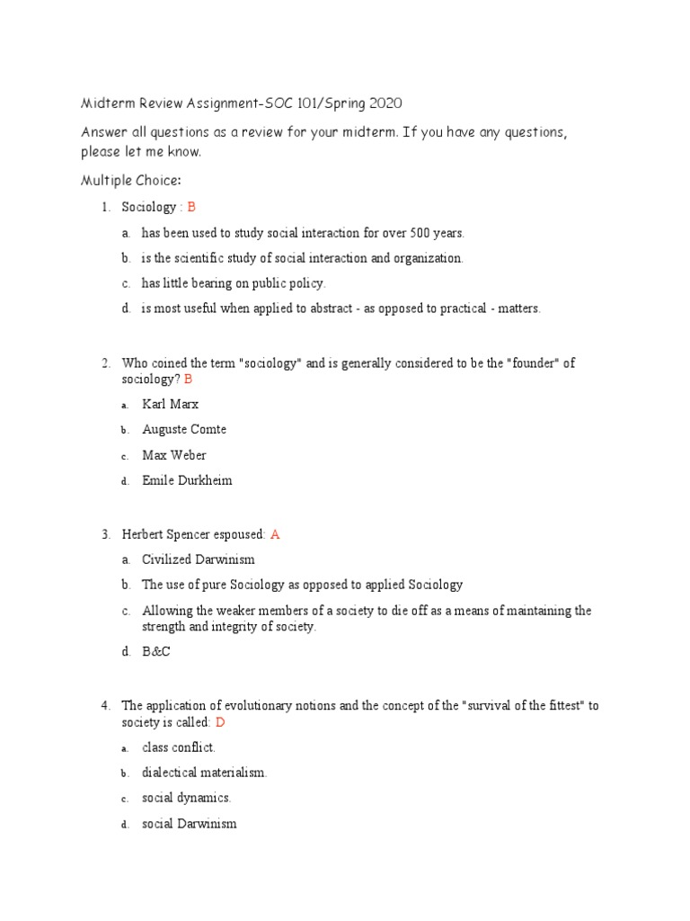 Midterm Review Assignment - CEC | PDF | Sociology | Reason