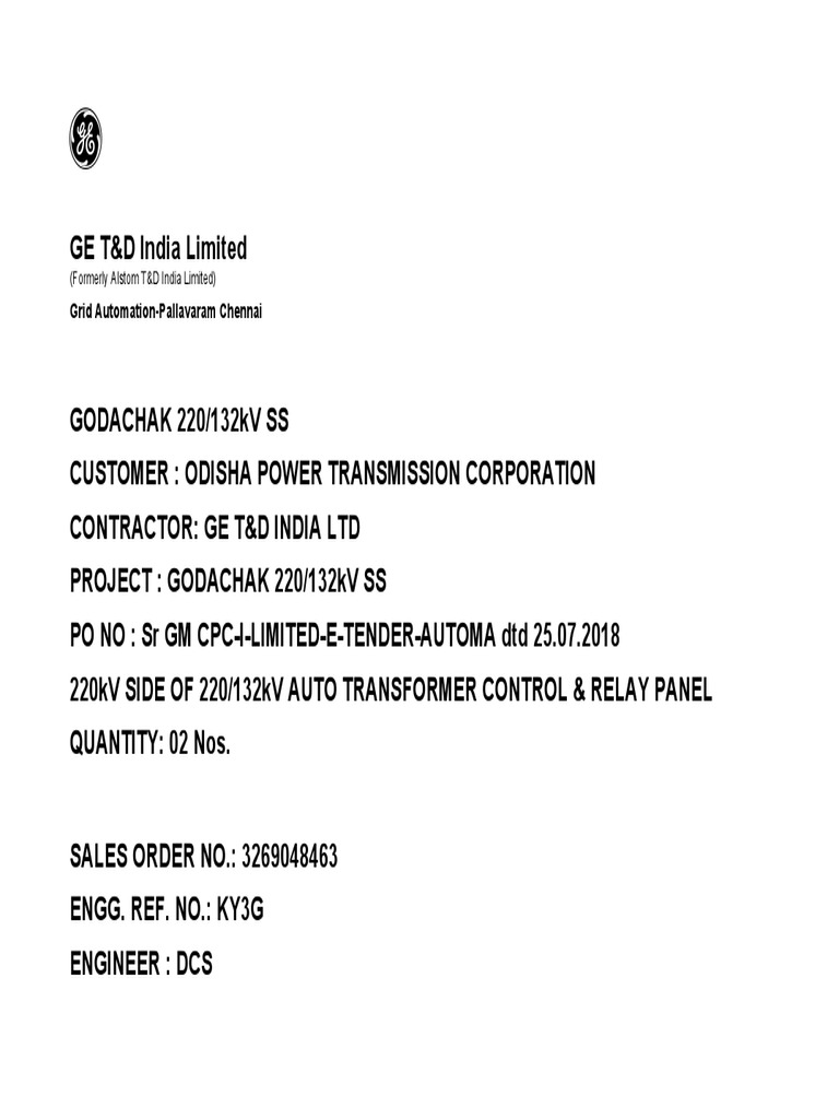 220-132kV Transformer Control & Relay Panel - 11.09.18 | PDF | Relay ...