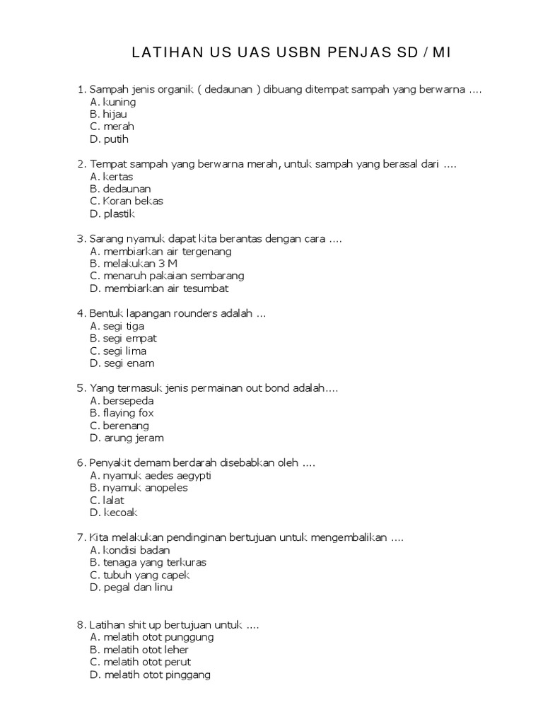 LATIHAN US-Penjas SD | PDF