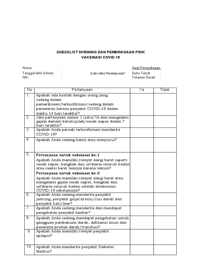 Form Skrining Vaksin Covid Edit | PDF