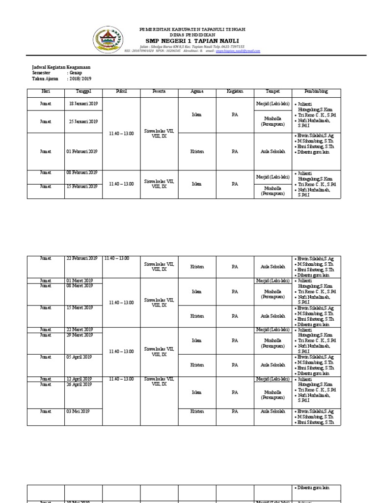 Contoh Jadwal Kegiatan Keagamaan Di SMP | PDF Contoh Jadwal Kegiatan Keagamaan Di SMP | PDF