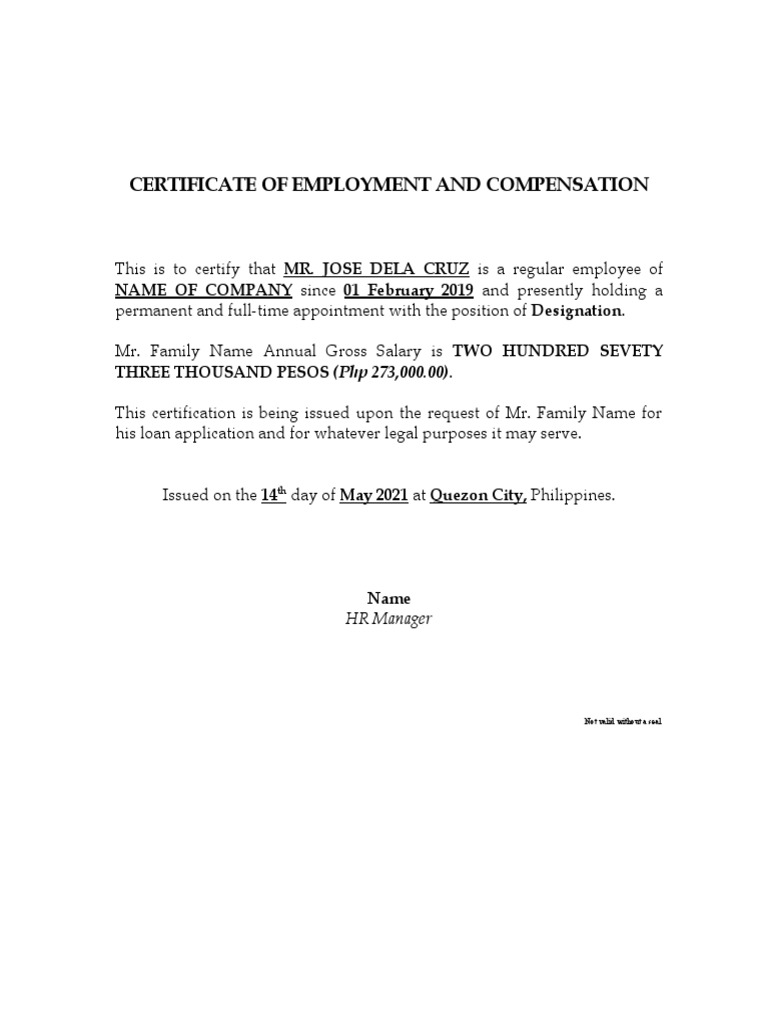 Employment and Compensation Certificate | PDF | Law