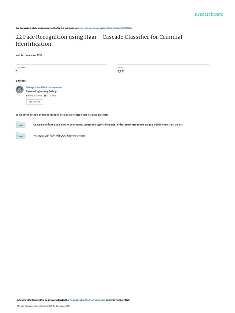 22 Face Recognition Using Haar - Cascade Classifier For Criminal Identification | PDF ...