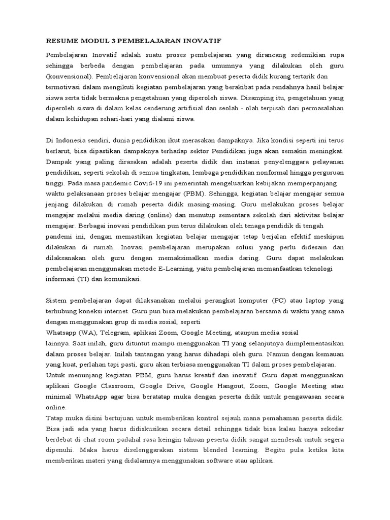Contoh Resume Pembelajaran Inovatif | PDF