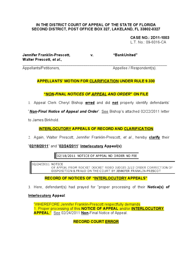 Appellants' Motion For Clarification | PDF | Appeal | Certiorari