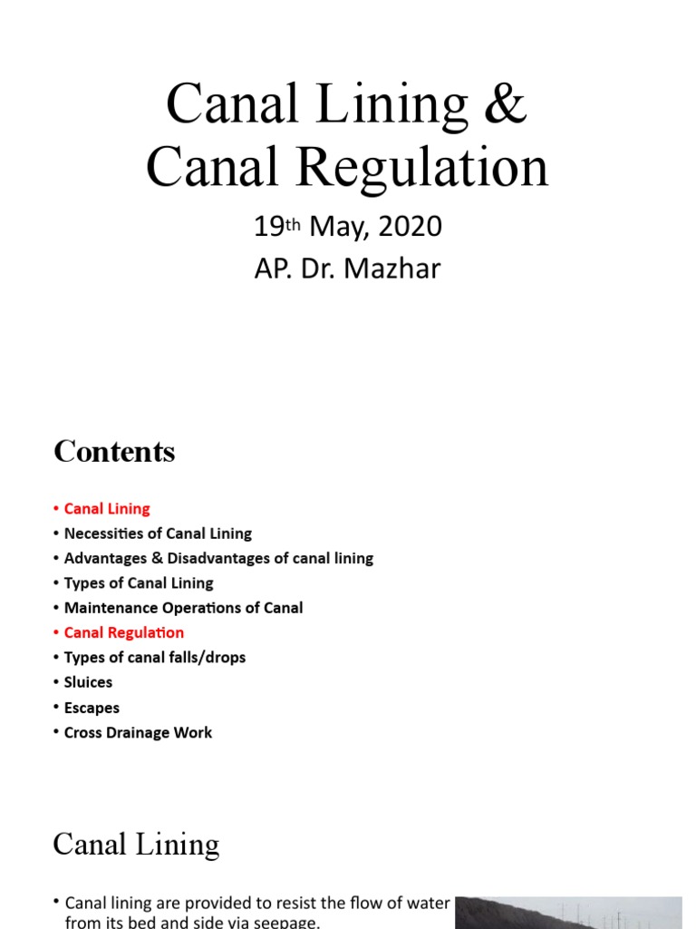 Types and Benefits of Canal Lining | PDF | Soil Mechanics | Concrete