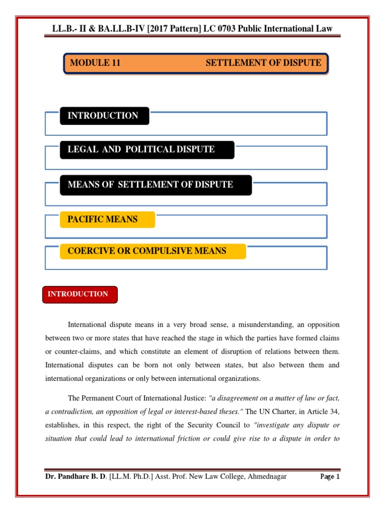 LL.B.-II & BA - LL.B-IV (2017 Pattern) LC 0703 Public International Law ...
