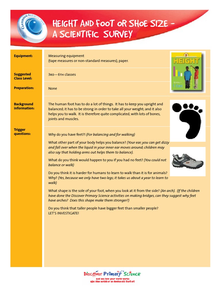 Height and Foot or Shoe Size - A Scientific Survey: Equipment | PDF ...