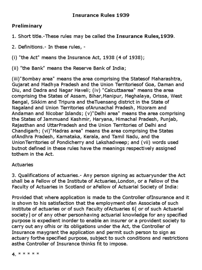 Insurance Rules 1939 | PDF | Financial Services | Business