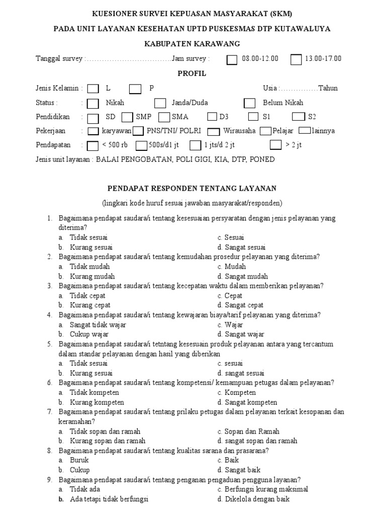 Kuesioner Survei Kepuasan Masyarakat | PDF