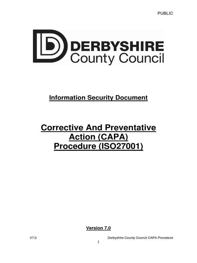 Corrective and Preventative Action (CAPA) Procedure (ISO27001) | PDF ...