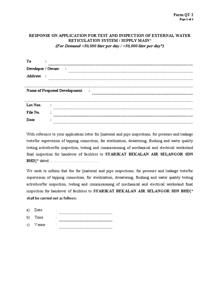 Inspection and Testing Schedule for External Water Reticulation System ...