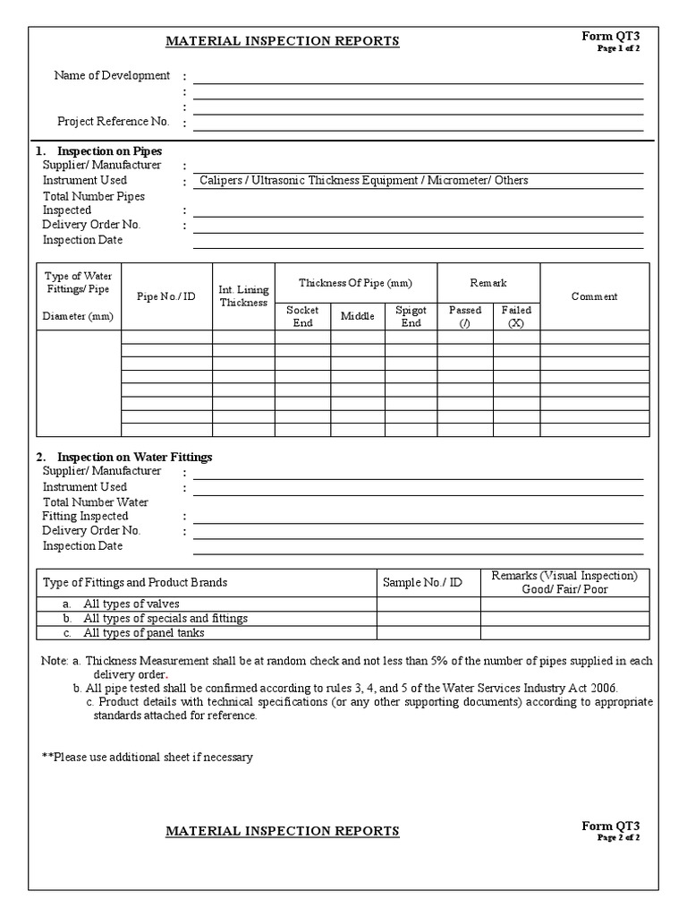 Form QT 3 | PDF | Pipe (Fluid Conveyance) | Mechanical Engineering