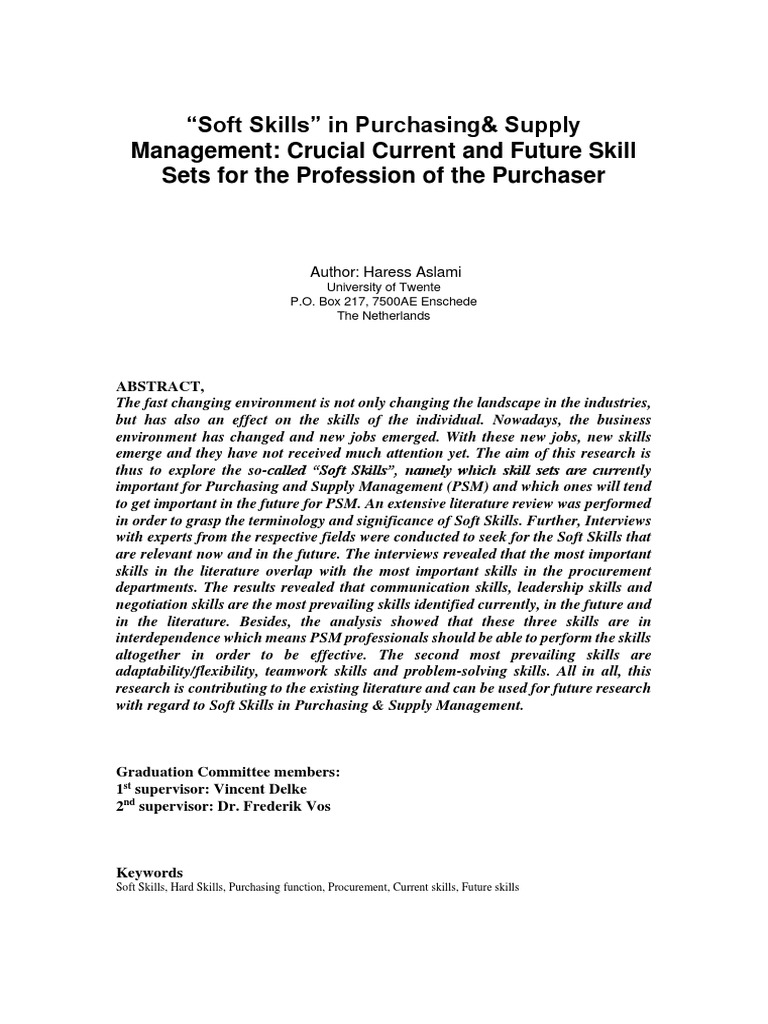 Soft Skills in Purchasing& Supply Management Crucial Current and Future ...