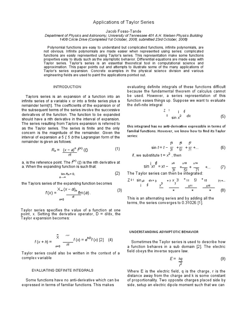 Applications of Taylor Series | PDF | Integral | Function (Mathematics)