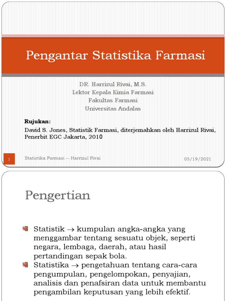 Statistika Farmasi 1 Pengantar | PDF