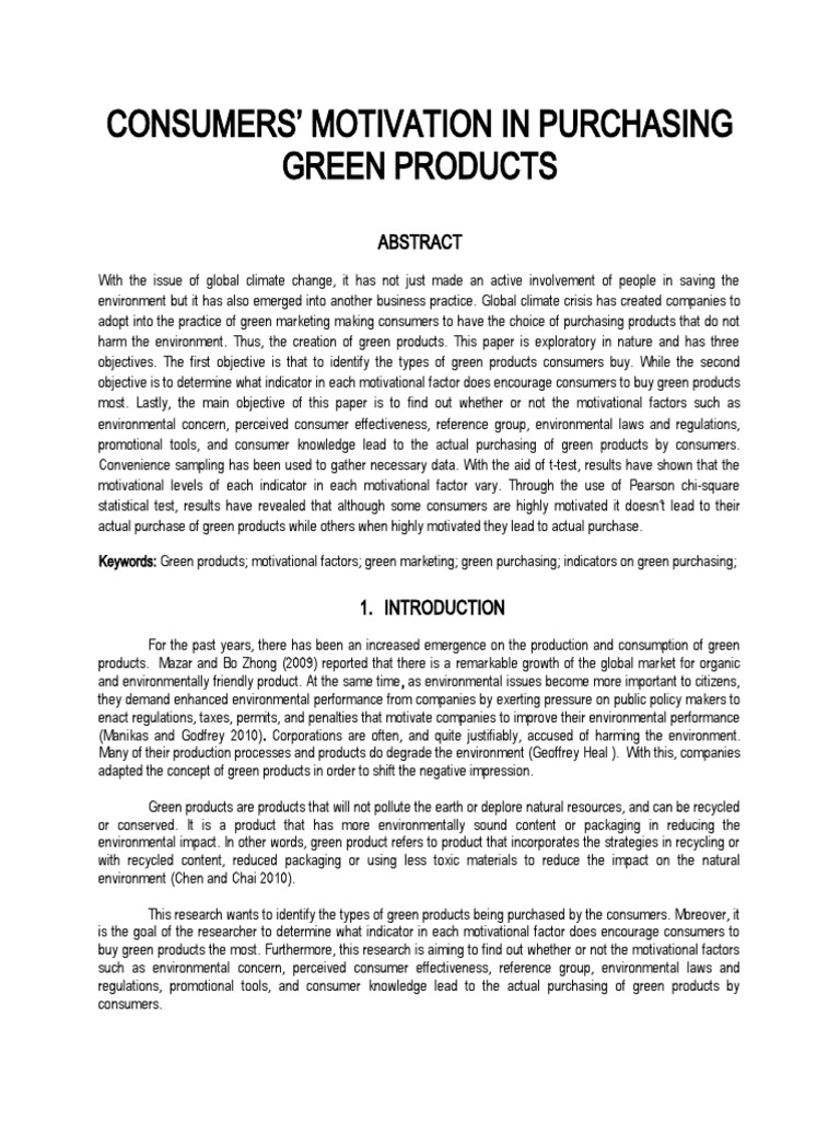 Final Consumers' Motivations in Purchasing Green Products | PDF ...