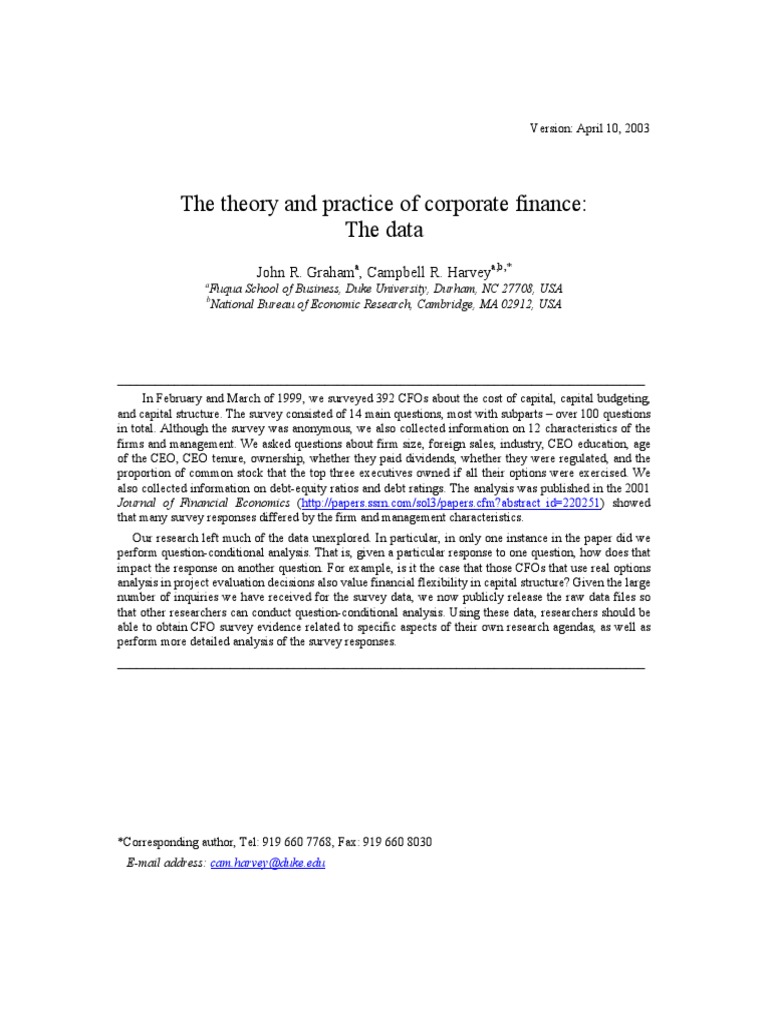 Graham - Harvey, 2003 | Download Free PDF | Survey Methodology ...