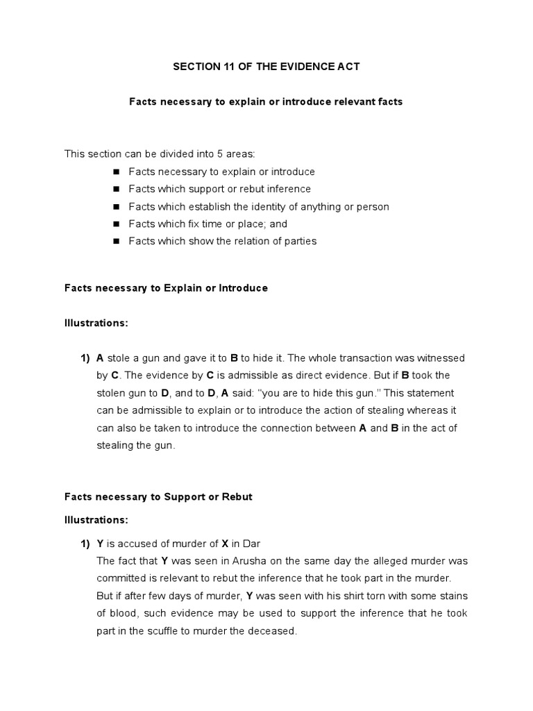 An Overview of Section 11 of the Evidence Act: Facts Necessary to ...