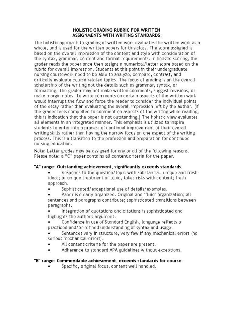 Holistic Grading Rubric For Written Assignments | PDF | Rubric ...