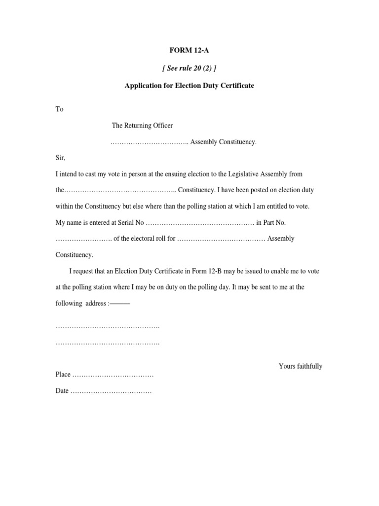 Election Duty Certificate Application | PDF
