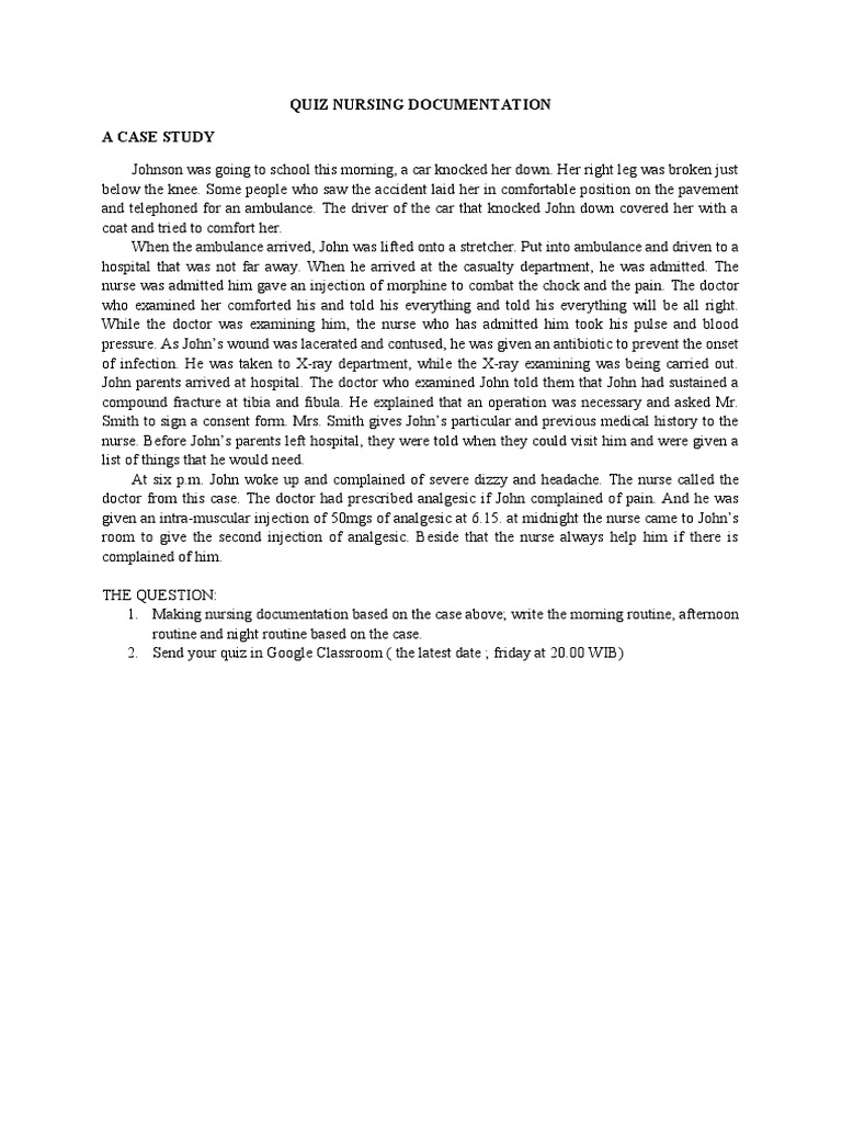 Quiz Nursing Documentation A Case Study | PDF