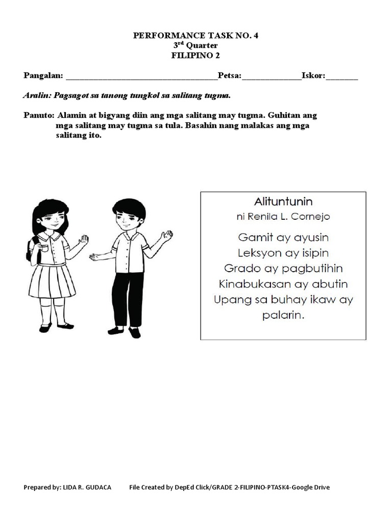 Filipino Performance Task3 3rdquarter | PDF