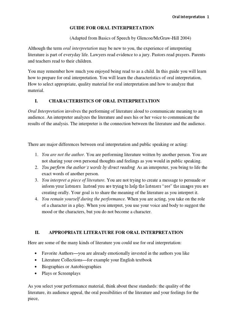 Guide To Oral Interpretation | PDF | Speech | Human Voice