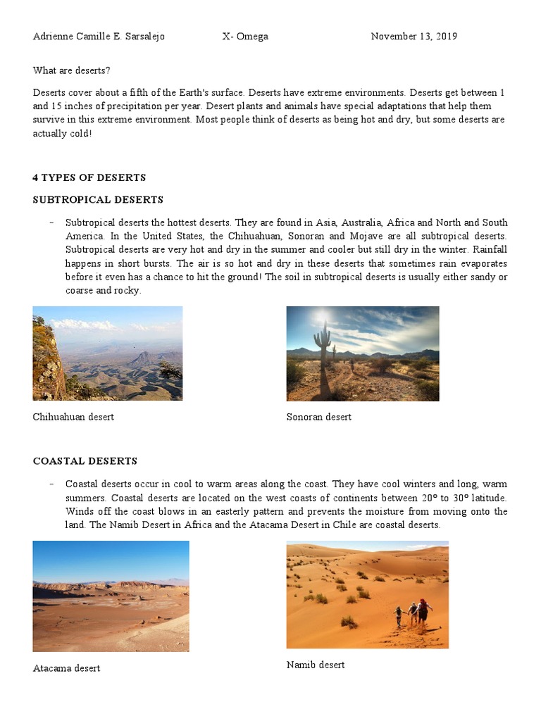 4 Types of Deserts Subtropical Deserts | PDF | Desert | Subtropics