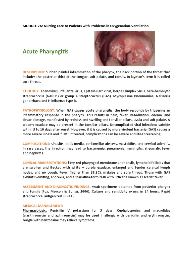 Acute Pharyngitis: MODULE 2A: Nursing Care To Patients With Problems in ...